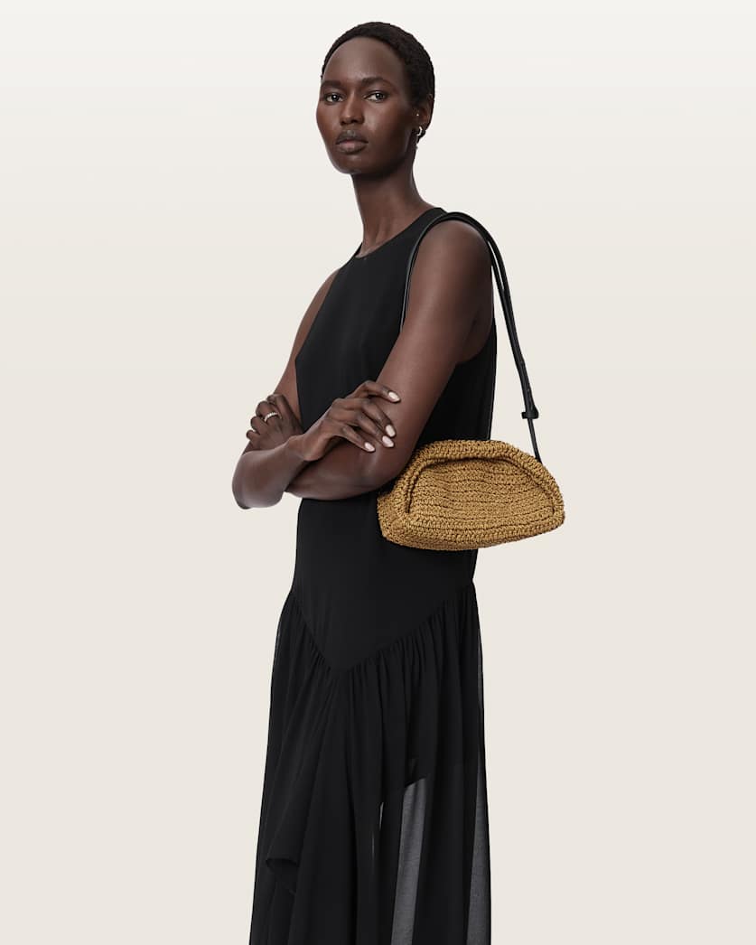 Rosalie Arc Woven Crossbody Bag Biscuit Brown | ALLSAINTS Canada